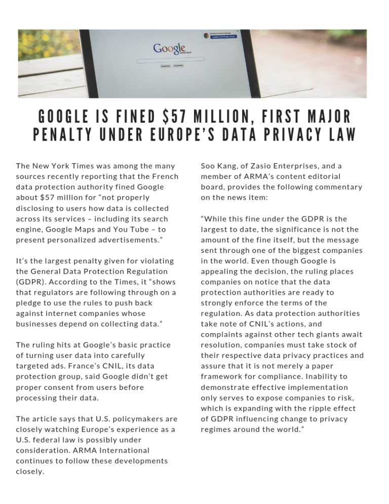 Google Is Fined $57 Million, First Major Penalty Under Europe’s Data ...