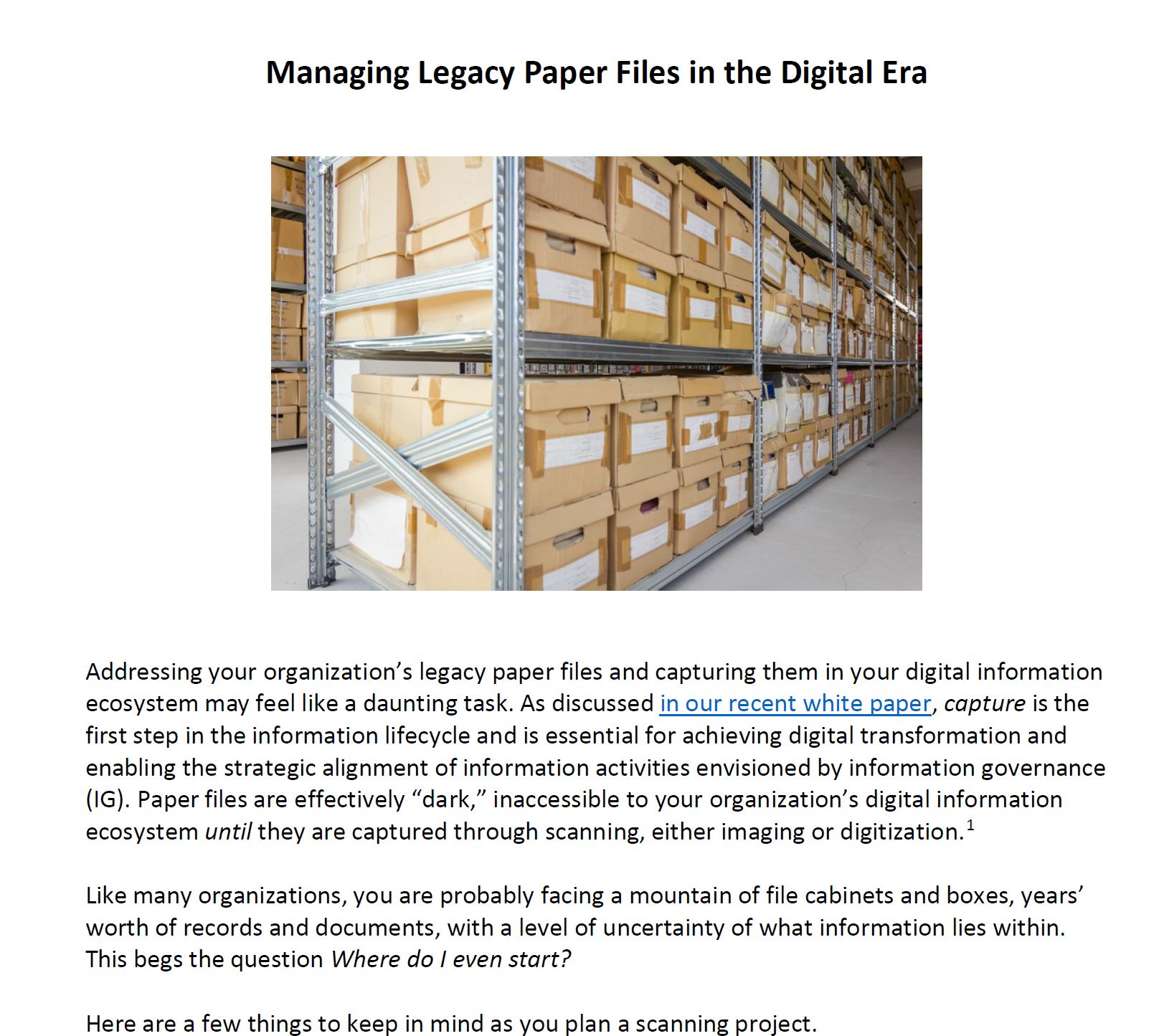 Managing Legacy Paper Files in the Digital Era – ARMA Magazine