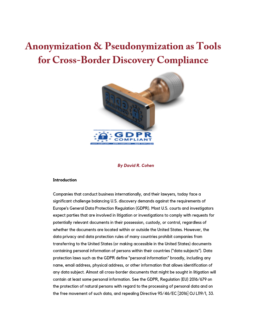 Anonymization & Pseudonymization as Tools for Cross-Border Discovery ...