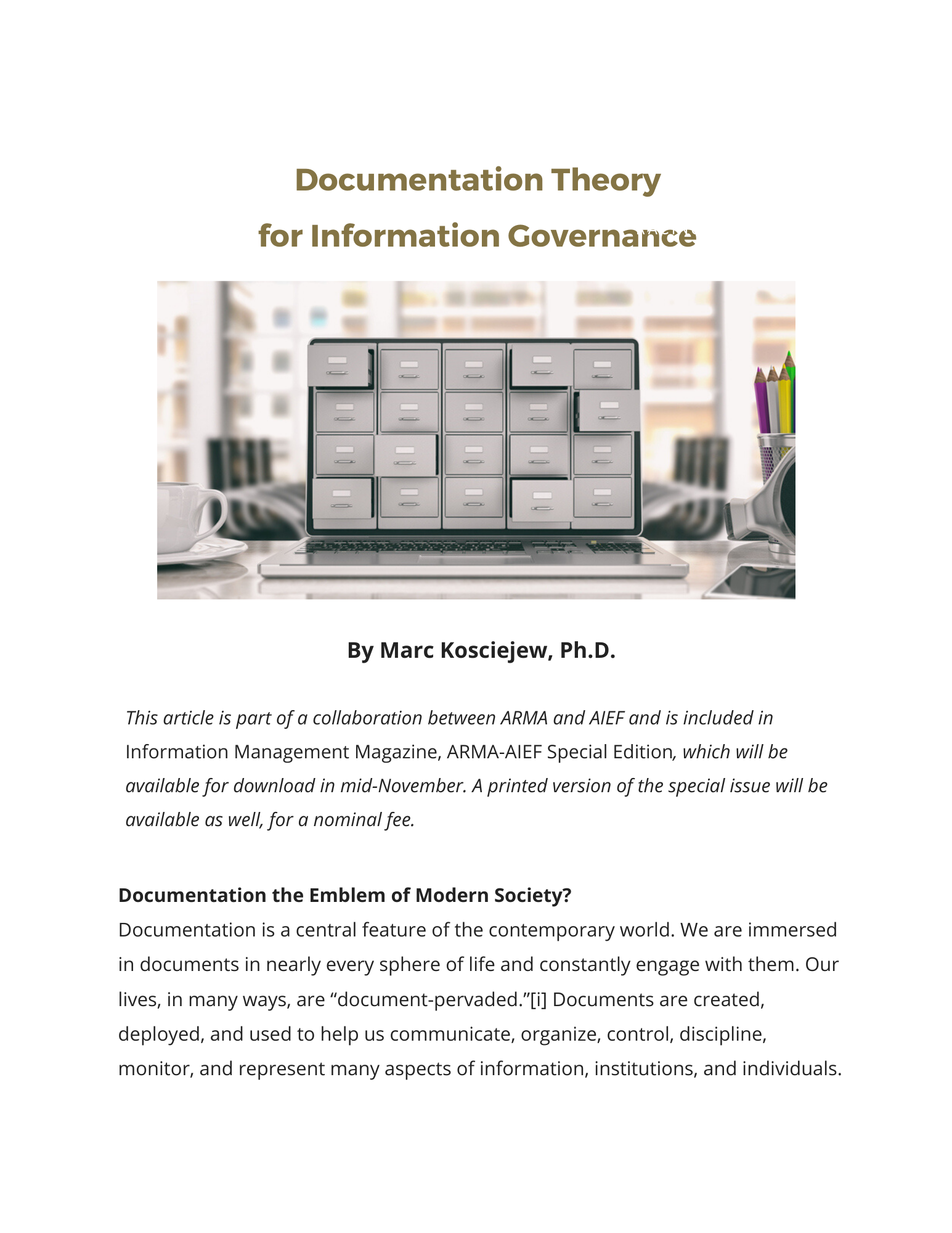 Documentation Theory for Information Governance – ARMA Magazine