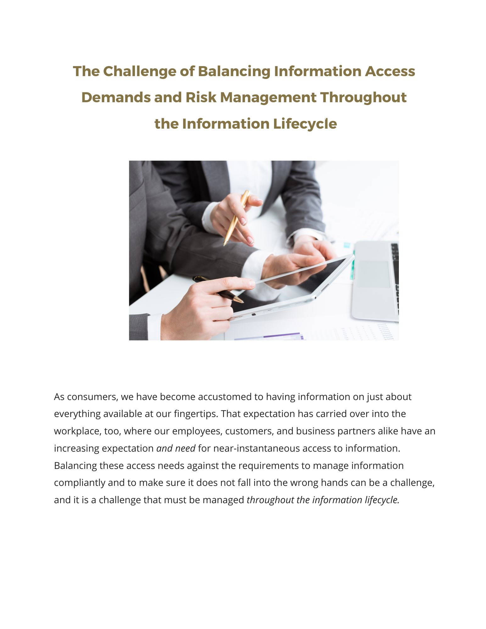 The Challenge of Balancing Information Access Demands and Risk ...